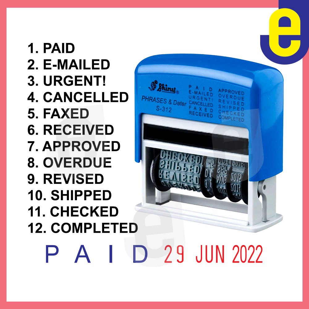 Shiny S-312 Phrase date dater stamp dial a phrase, Received, Paid ...