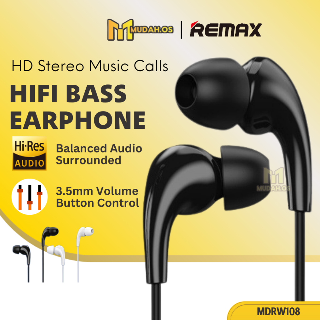 REMAX Original Earphone Music Super Bass Wired 3.5mm With HD PhoneCall ...