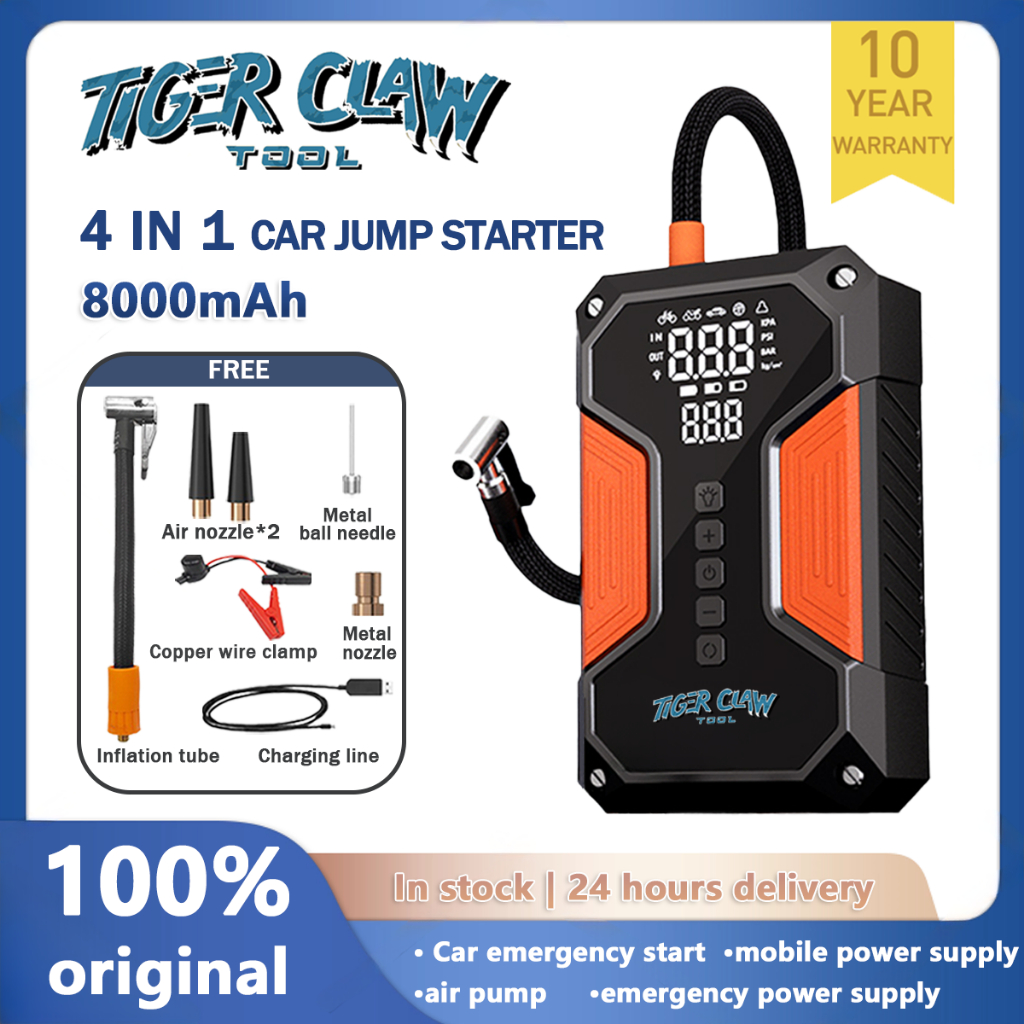 Tiger Claw Tool 8000mAh 4in1 Car Emergency Starter Power Supply with ...