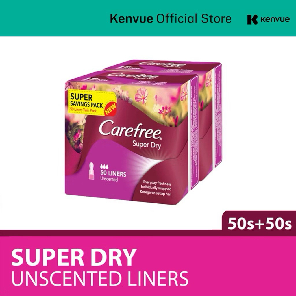 Carefree Super Dry Unscented Panty Liners (50s + 50s) | Shopee Malaysia