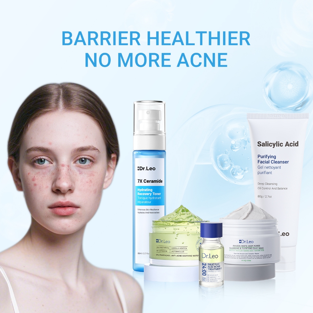 Dr.Leo 7X 5pcs Set Recovery Toner+Acne Essence +Salicylic Cleanser+Clay ...