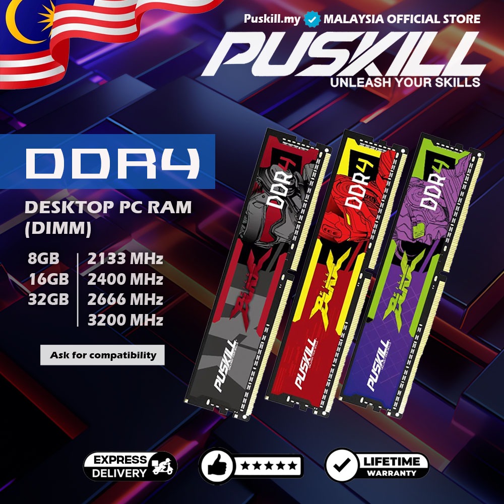 PUSKILL | DDR4 | 8GB/16GB/32GB | DESKTOP RAM | Shopee Malaysia
