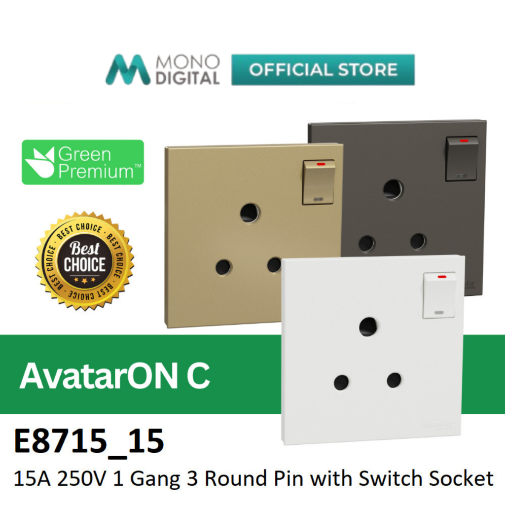 SCHNEIDER ELECTRIC AVATARON C SERIES 15A 250V 1 GANG 3 ROUND PIN SWITCH ...
