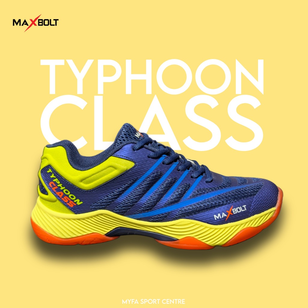 Kasut badminton MAXBOLT TYPHOON CLASS - Blue/Yellow, Black/Orange ...
