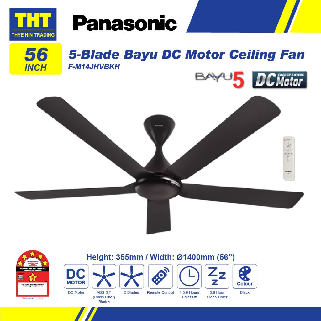 Panasonic BAYU 5-Blade Ceiling Fan (56") F-M14JHVB WHITE/BLACK | Shopee Malaysia