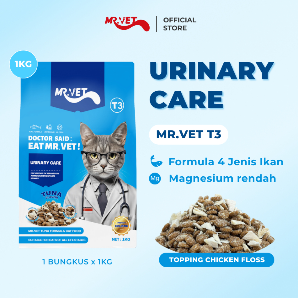 MR.VET Cat Food T3 Pack 1KG Urinary Support With Omega-3 Fish,Protect ...