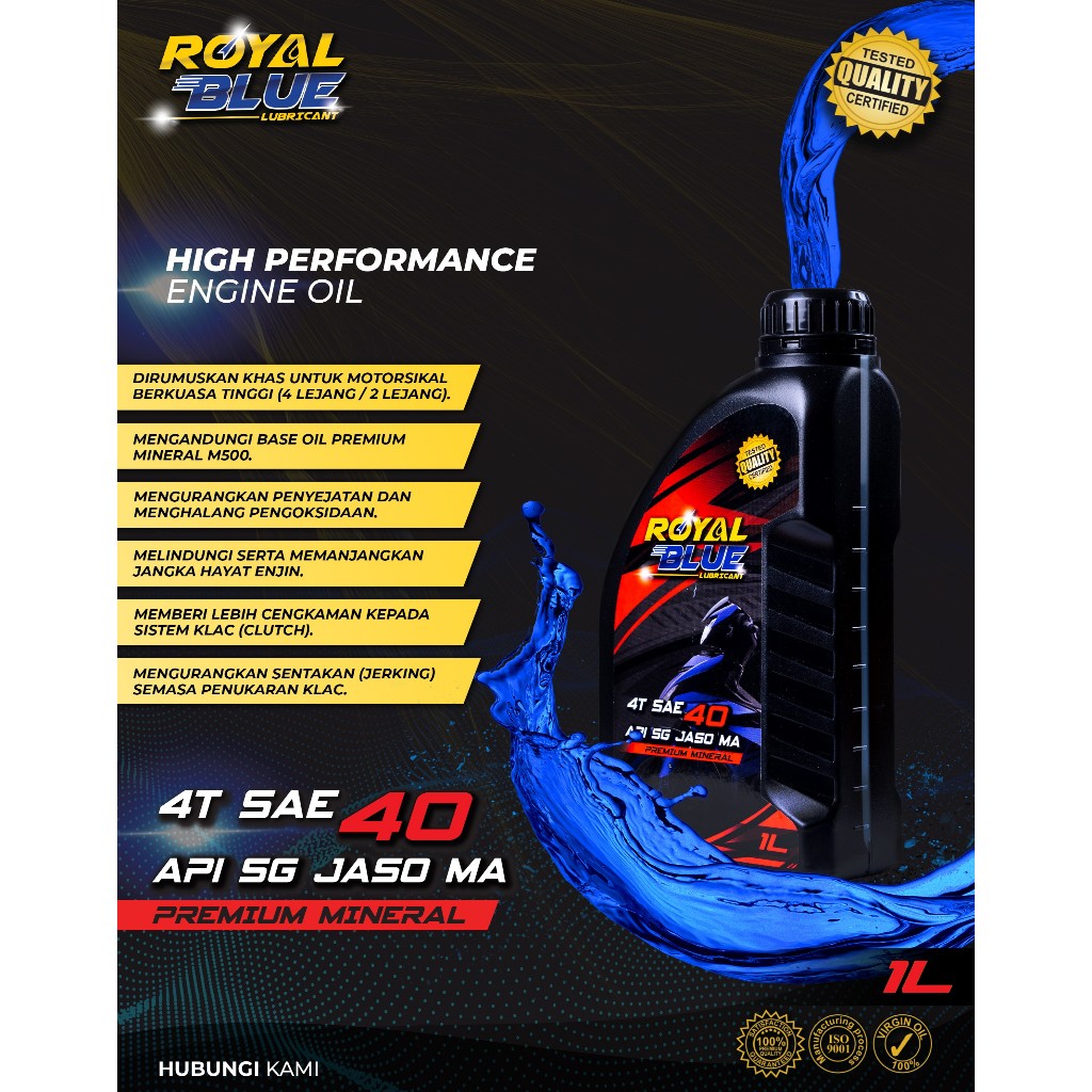ROYAL BLUE LUBRICANTS - 4T PREMIUM MINERAL SAE40, 1L | Shopee Malaysia