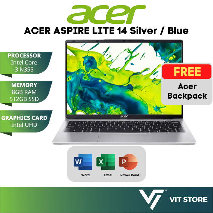 ACER ASPIRE LITE 14 AL14-32P-370U Perak / Biru Intel Core C3-N355 Intel ...