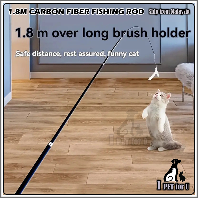 Cat Teaser Wand, 1.8m Carbon Fiber Fishing Rod with Feather Teaser ...