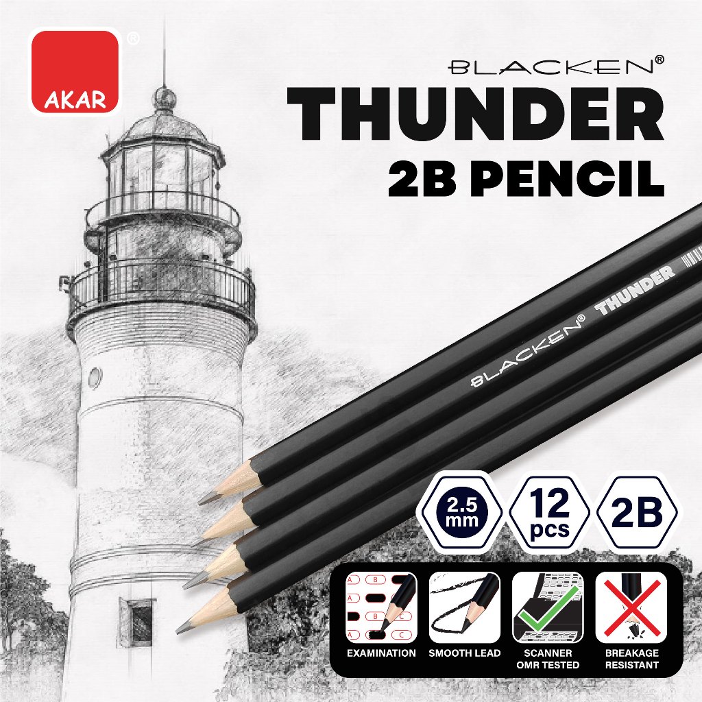 Blacken Thunder Set Pensel Peperiksaan (12pcs) – 2B & Akar Baby Delisha ...