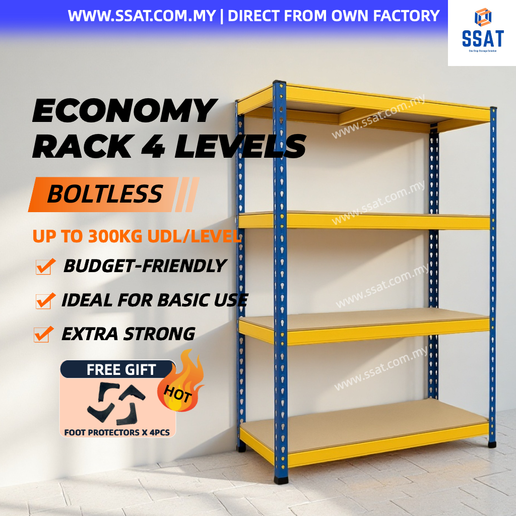 BOLTLESS RACK 4 LEVELS, WAREHOUSE RACK, STORAGE RACK, RAK BESI, RAK ...