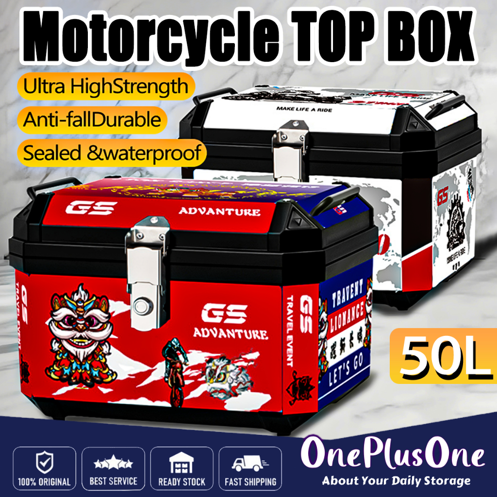 50L Motorcycle Trunk luggage Top Box Durable IP68 Waterproof Secure ...