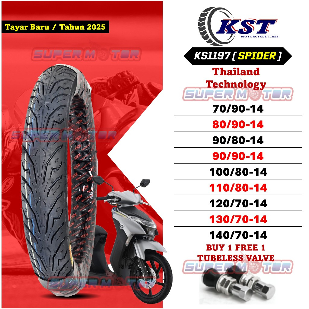 TAYAR SCOOTER Tyre 14 inch 70/90-14 & 80/90-14 Bunga Spider (KST 1197 ...