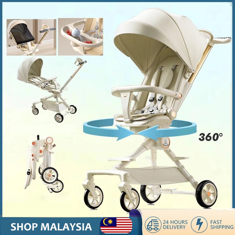Baby stroller 360 degree rotating folding stroller can sit or lie down ...