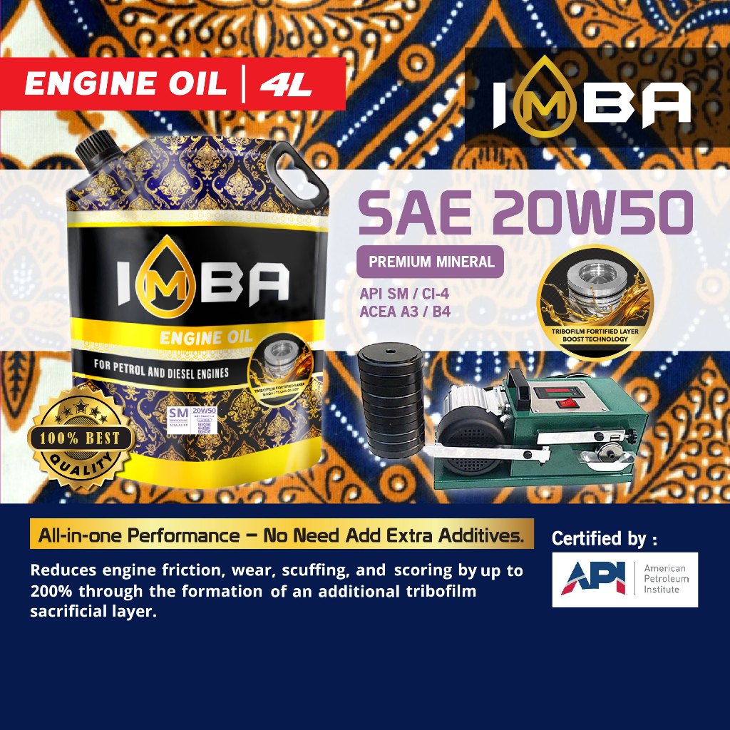 IMBA 20w50 (4L) Mineral Synthetic SM Engine Oil Car 20w50 Minyak Hitam Enjin Kereta Honda ...