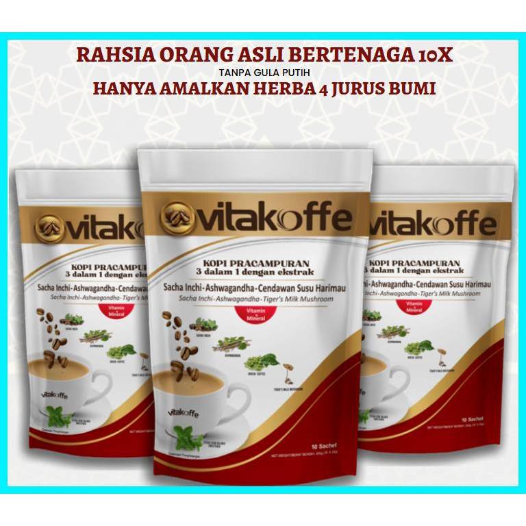 Vitakoffe Kopi Herba 3-in-1 Sacha Inchi + Ashwagandha + Cendawan Susu ...