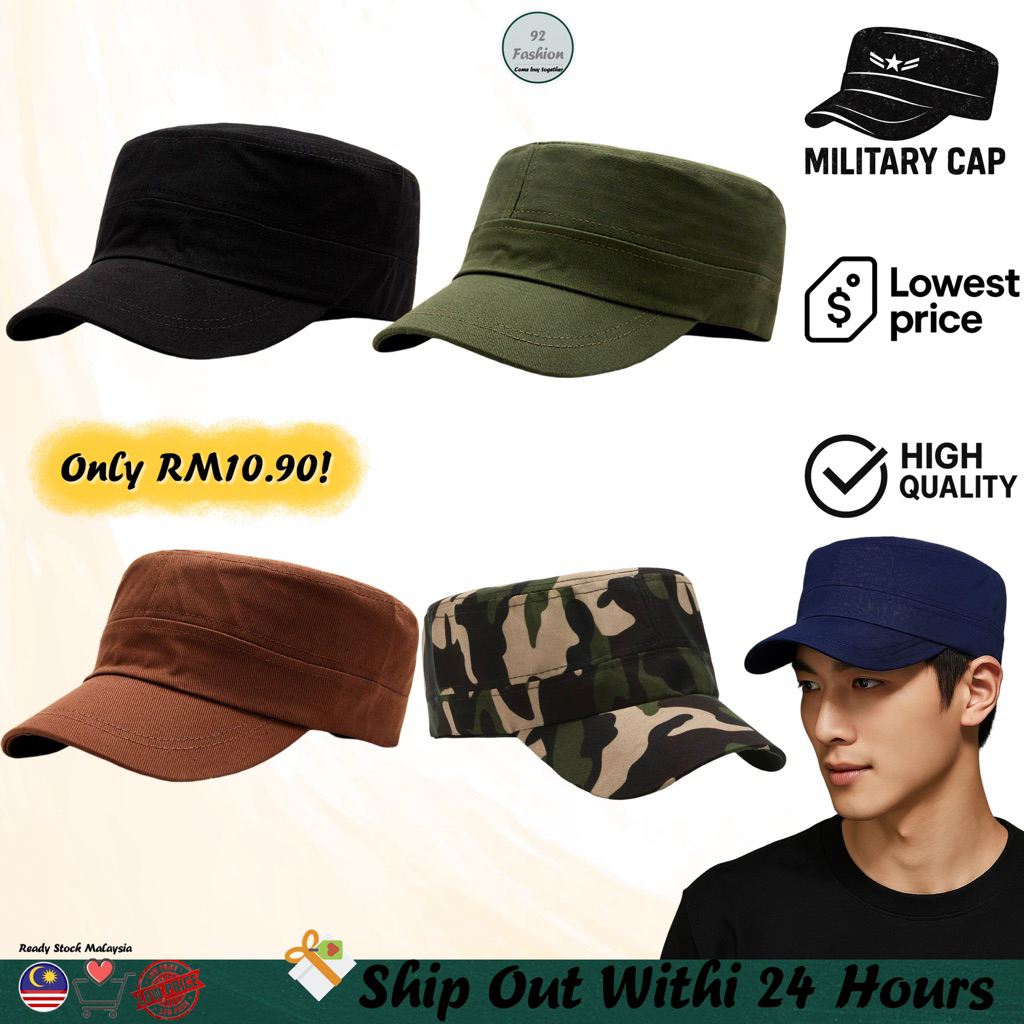 TopSale🇲🇾Unisex army cap military outdoor style plain hat short brim ...