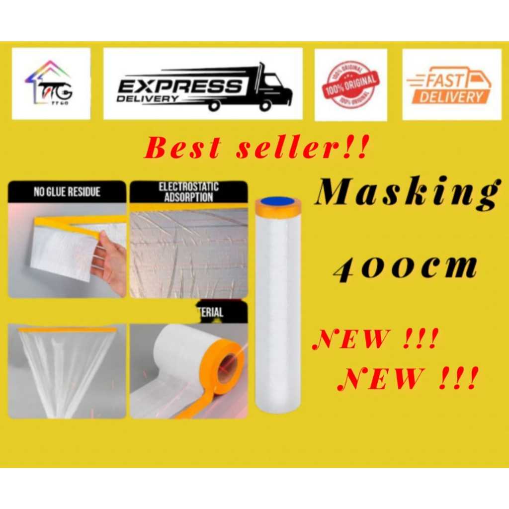 Masking Film with Tape 400cm Car Painting Protection Covering Plastic ...