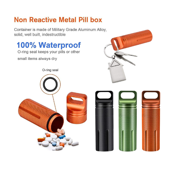 TL072 Waterproof Aluminum Pill Holder with Keychain Outdoor Medicine ...