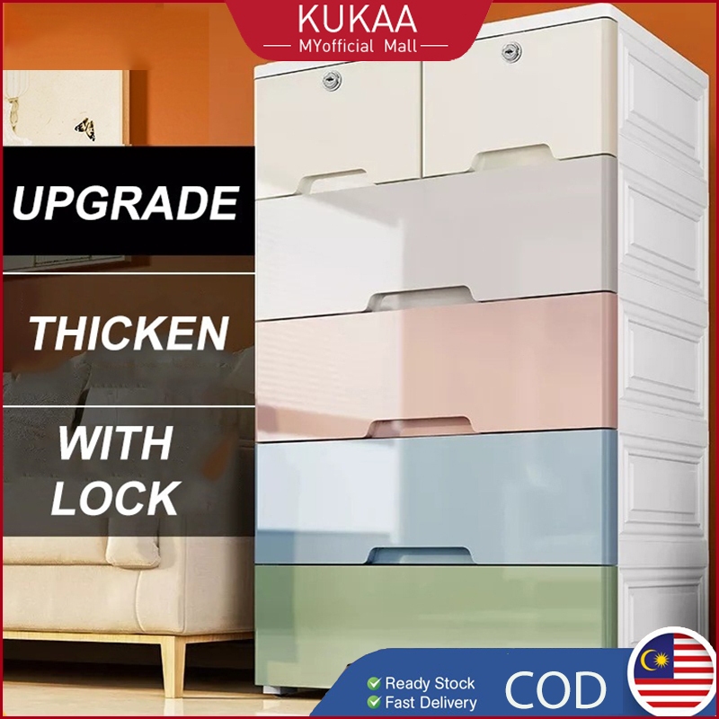 Kukaa 5 Tier Plastic Almari Baju With Lock&Wheels Drawer Storage ...