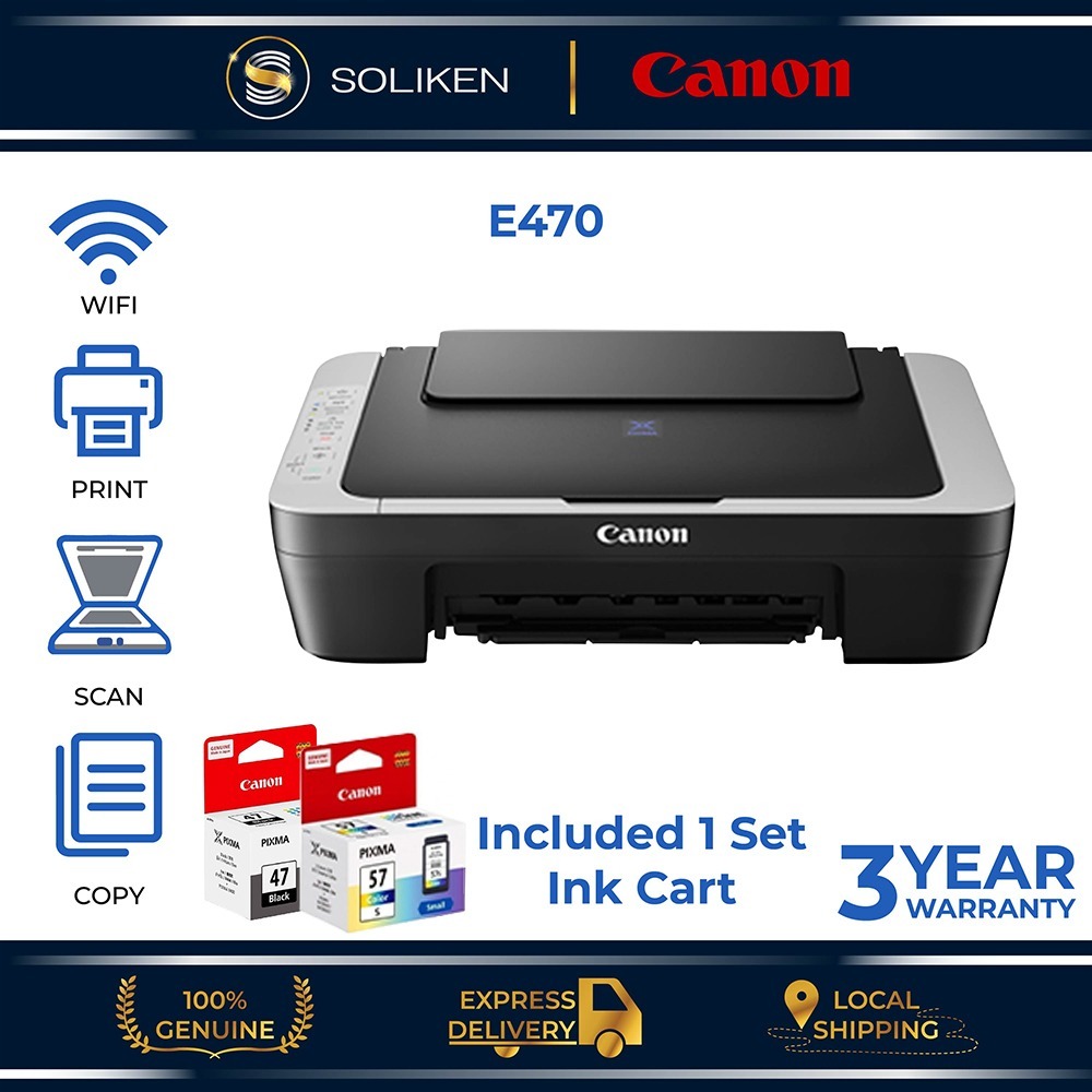 Canon Pixma E470 3 in 1 Inkjet Wifi Printer Black Print Scan Copy Canon E470 Black AlO Wifi ...