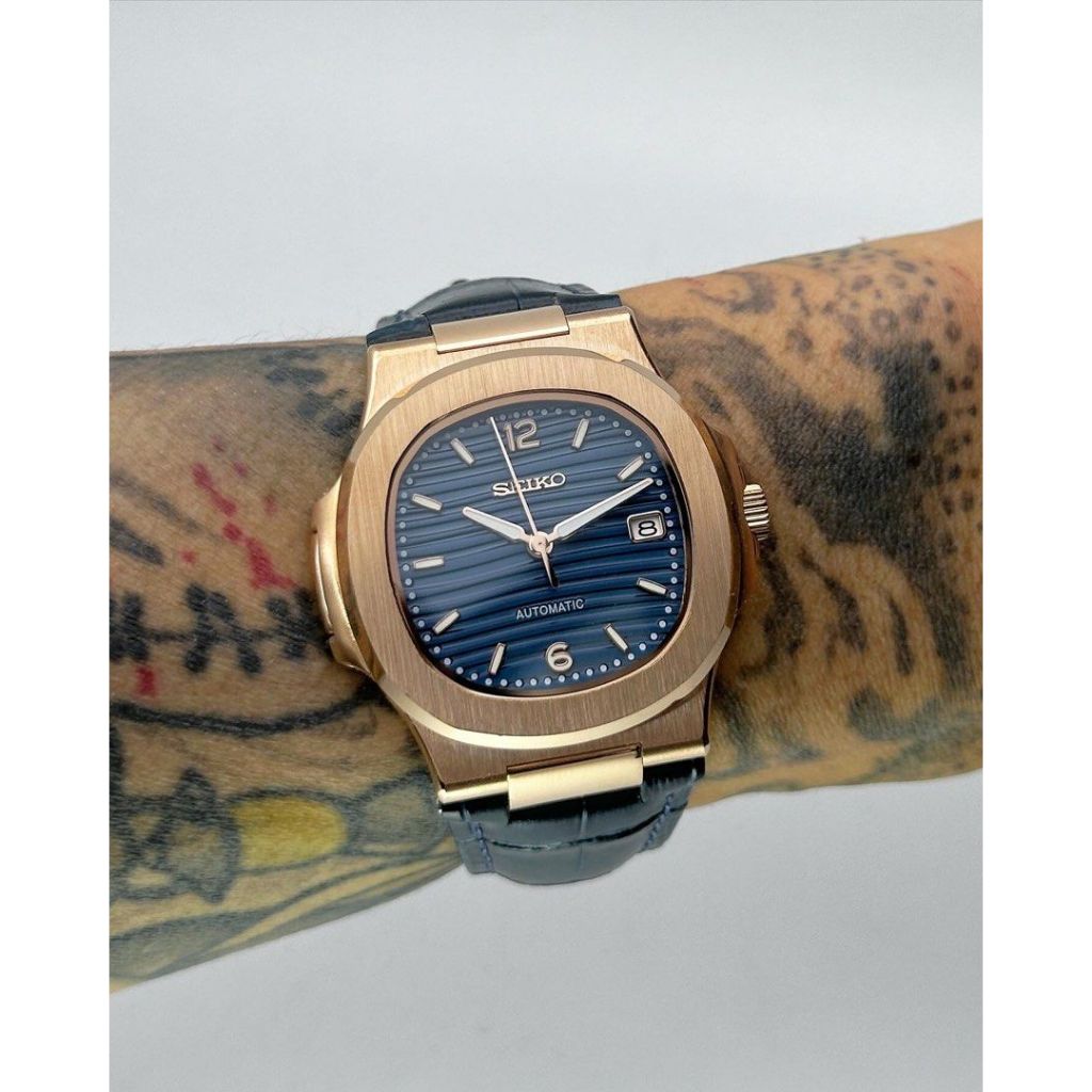 【Custom Seiko Mod 39mm Rose Gold Blue Naut】 Custom Seiko Mod Automatic ...