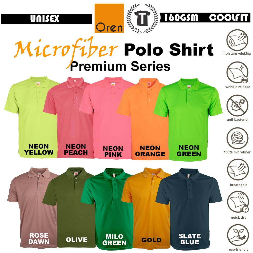 【Premium】Microfiber Plain Collar Shirt Neon Series/Olive/Rose Dawn/Milo ...