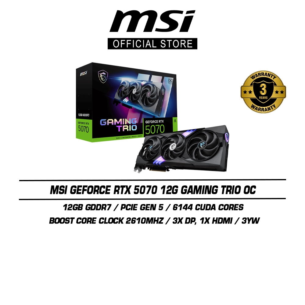 MSI GeForce RTX 5070 12G Gaming Trio OC Graphics Card (12GB GDDR7 ...