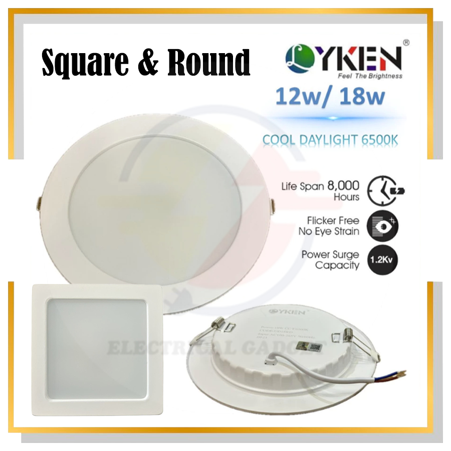 LYKEN 12w / 18w panel Recessed LED Downlight Round Square Daylight ...