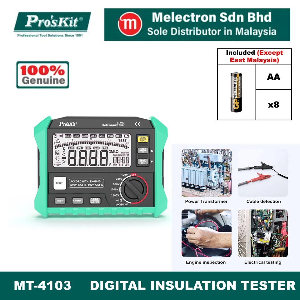 Pro'skit MT-4103 Digital Insulation Tester with Calibration Certificate ...