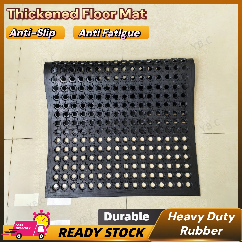 Black Rubber Floor Mat Large Non-Slip Anti Grease Mat Water Drain Chef ...