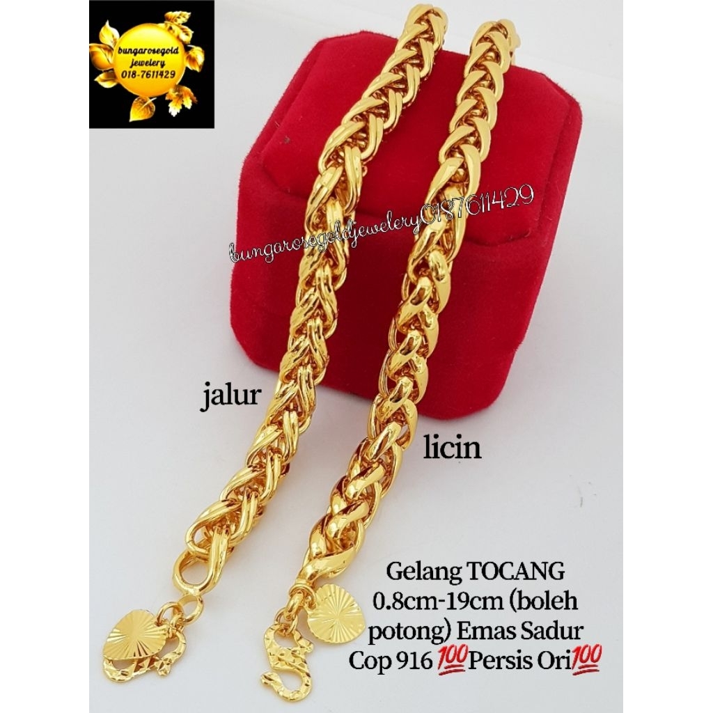🔥Gelang TOCANG 0.8cm-19cm (boleh potong) Emas Sadur Cop 916 💯Persis Ori ...