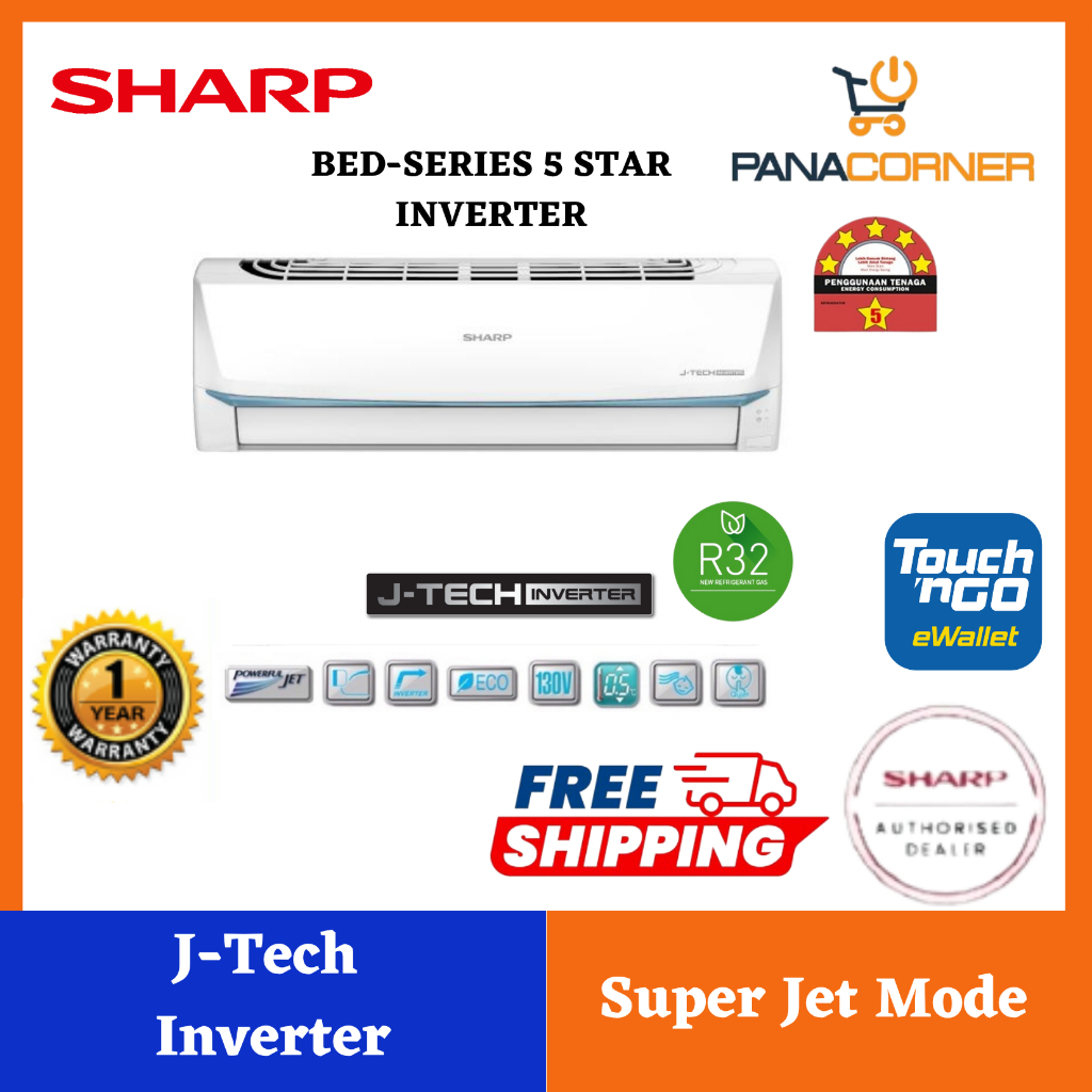 ( FREE SHIPPING ) Sharp J-Tech 5⭐️Inverter Air Conditioner 1.0Hp-2.5Hp ...