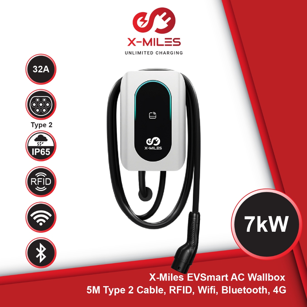 X-Miles EVSmart XMT-EVL006 AC EV Charger 1-Phase (7.4kW/32A) | 5M Type 2 Cable - White | Shopee ...