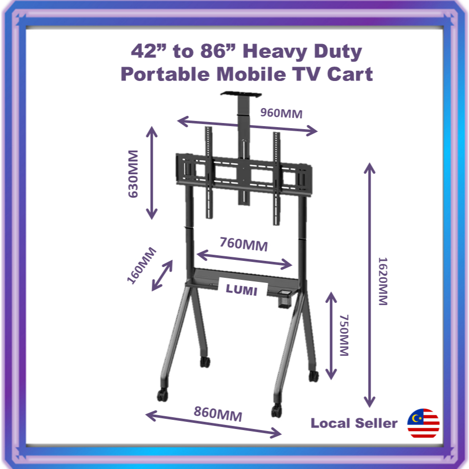 Heavy Duty ★★★ Universal 42" to 86" Portable Mobile TV Trolley Bracket ...