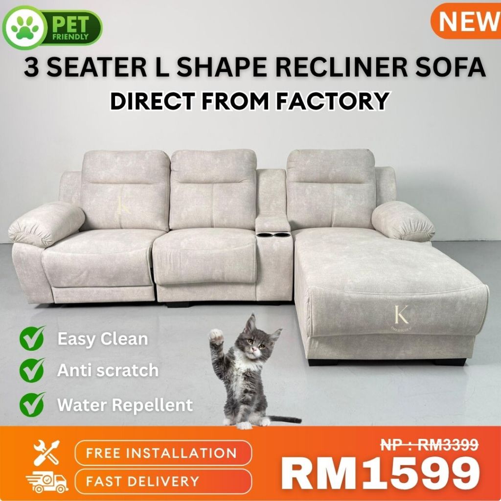 🔥 Free Installation 🔥Kfurniture Messy Velvet Fabric L Shape Sofa With ...