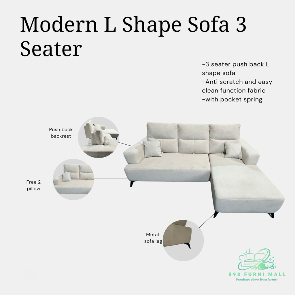 Louise Push Back L Shape Sofa 2 Seater+ L Shape Anti Cat Scratches ...