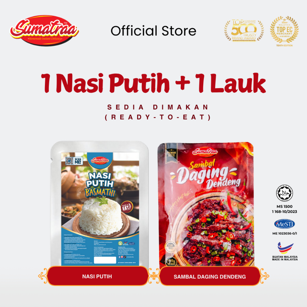[Travel Set Packs] 1 Lauk Sumatraa + 1 Nasi Putih Instant Food Ready-To ...