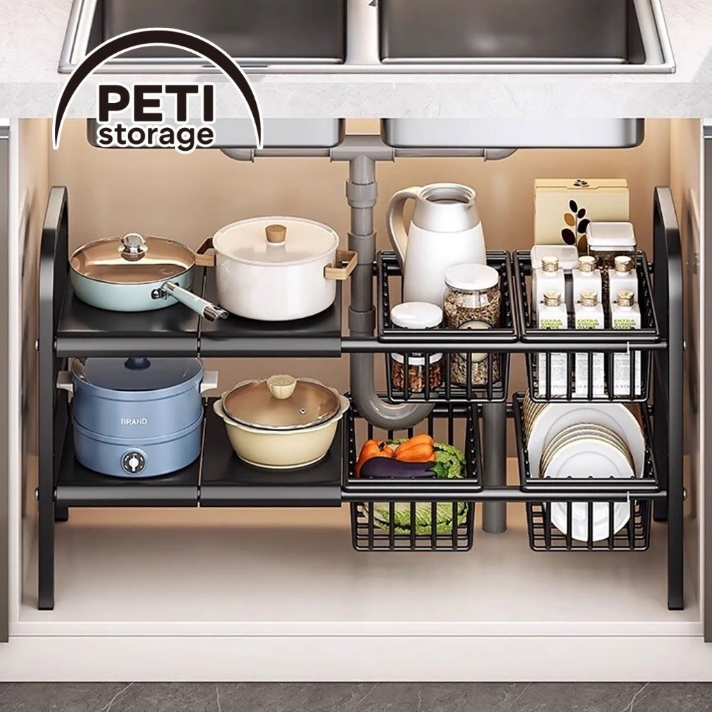 Peti Storage Adjustable Under Sink Organizer Kitchen Under the Sink ...