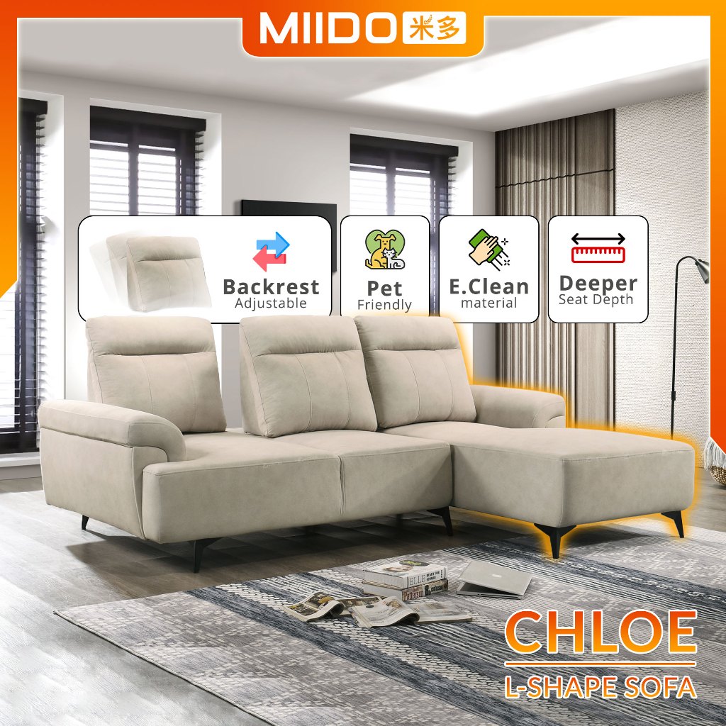 Miido Chloe L-Shape Sofa (Left/Right) / Push back Backrest / Selectable ...