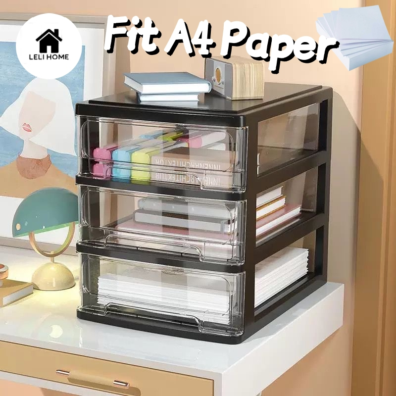 LeLi Home 3 Slot Drawer Fit A4 Paper Storage Box Desk Organizer ...