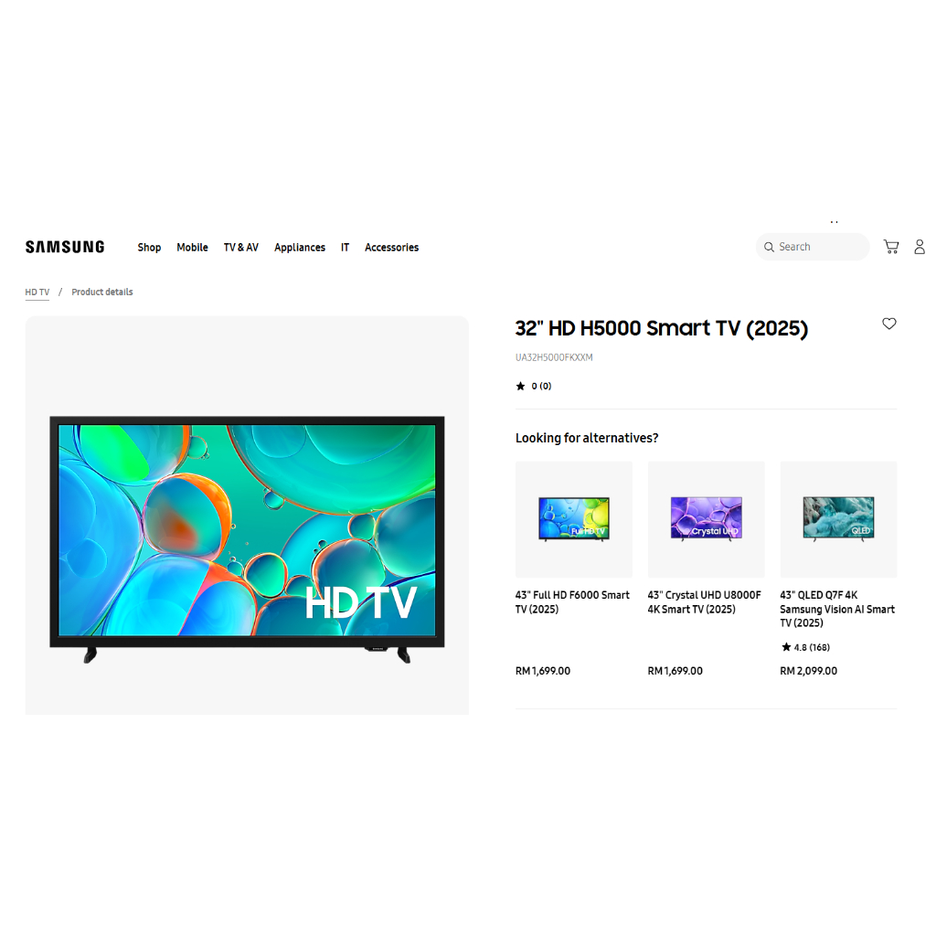 SAMSUNG NEW 2025 32'' LED HD H5000 SMART TV UA32H5000FKXXM Samsung Knox Security,Samsung Tizen ...