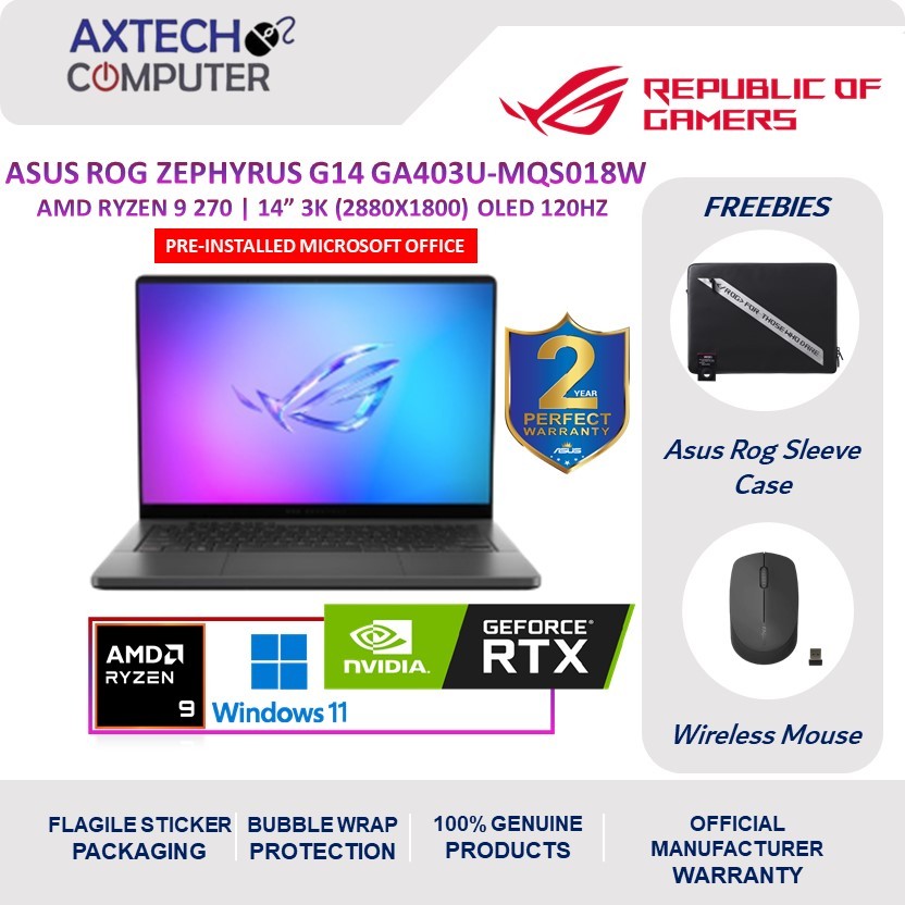 Asus ROG Zephyrus G14 GA403U-MQS018W OLED 14'' 3K 120Hz Gaming Laptop ...