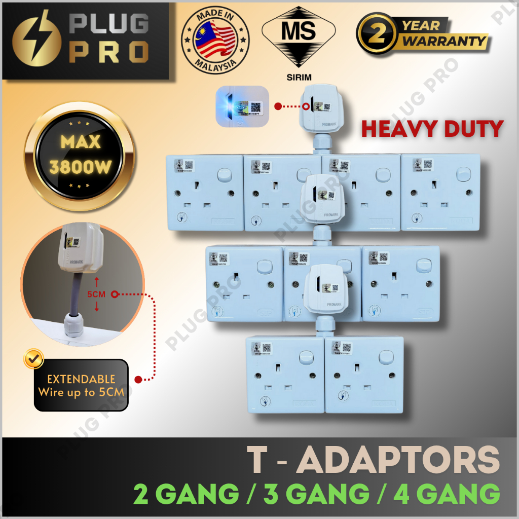 T-Adaptor HEAVY DUTY Wall Socket Extension Plug 3 Pin | T-Adaport ...