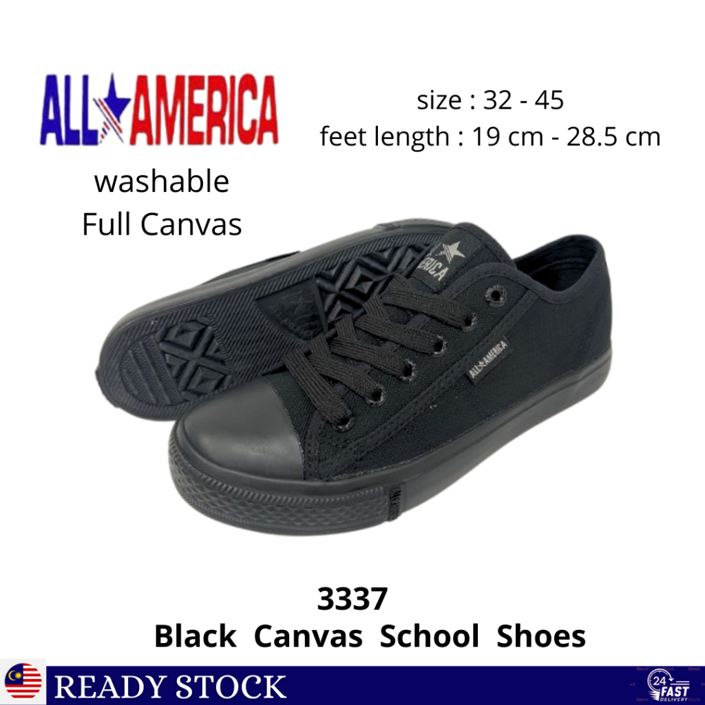 Kasut Sekolah Kanvas Hitam LACE UP | ALL AMERICA Black Canvas School ...