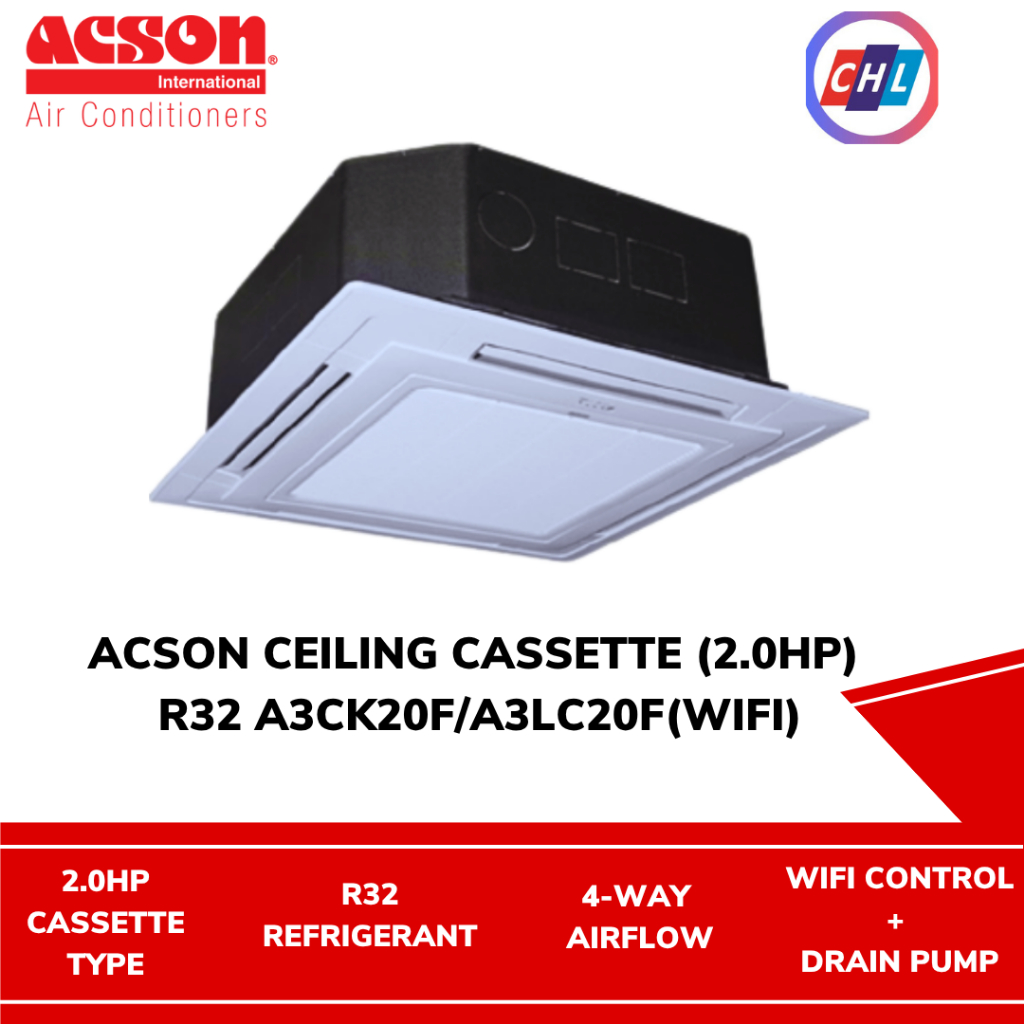 ACSON CEILING CASSETTE AIR CONDITIONER BUILT IN WIFI R32 [2.0HP A3CK20F/A3LC20F]/[2.5HP A3CK25F ...