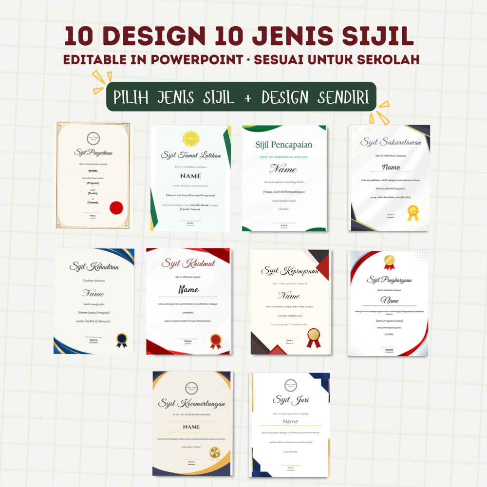 Sijil Template Sekolah & Event | 10 Jenis Sijil 10 Design | Certificate ...