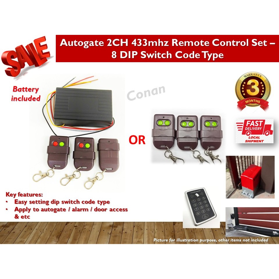 Autogate Door Wireless Remote Control Set - 2 Channel 433mhz Dip Switch ...