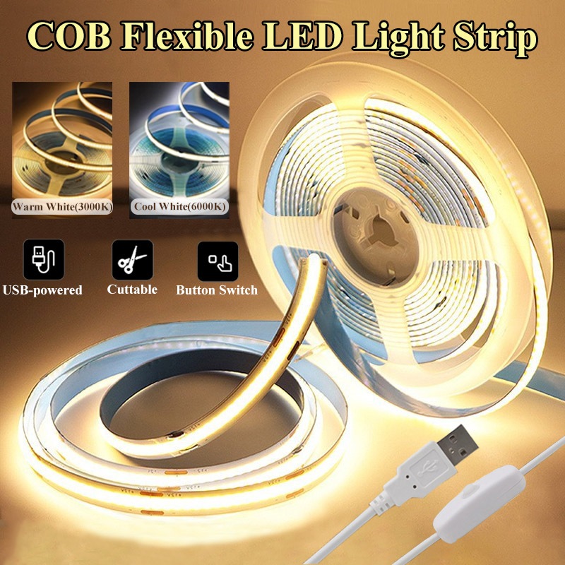 Lampu COB LED Strip Light 5M High Density 252LEDs/M Ultra Bright ...