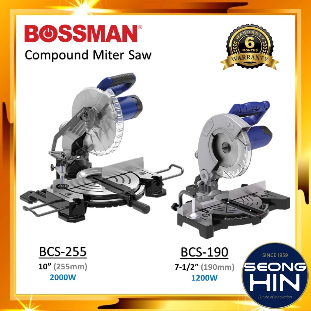 BOSSMAN 10" Compound Miter Saw BCS255 10" BCS190 7-1/2" / MESIN POTONG ...